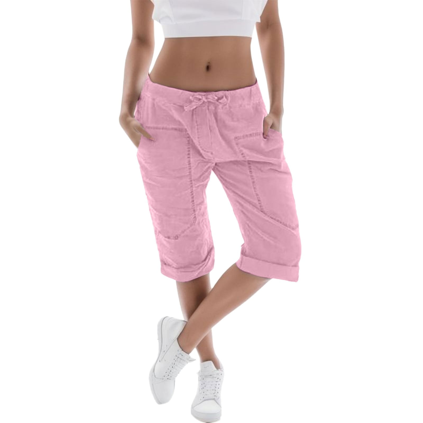 Dr Eam Womens Trousers Summer Casual Fashion Pocket Elastic Waist