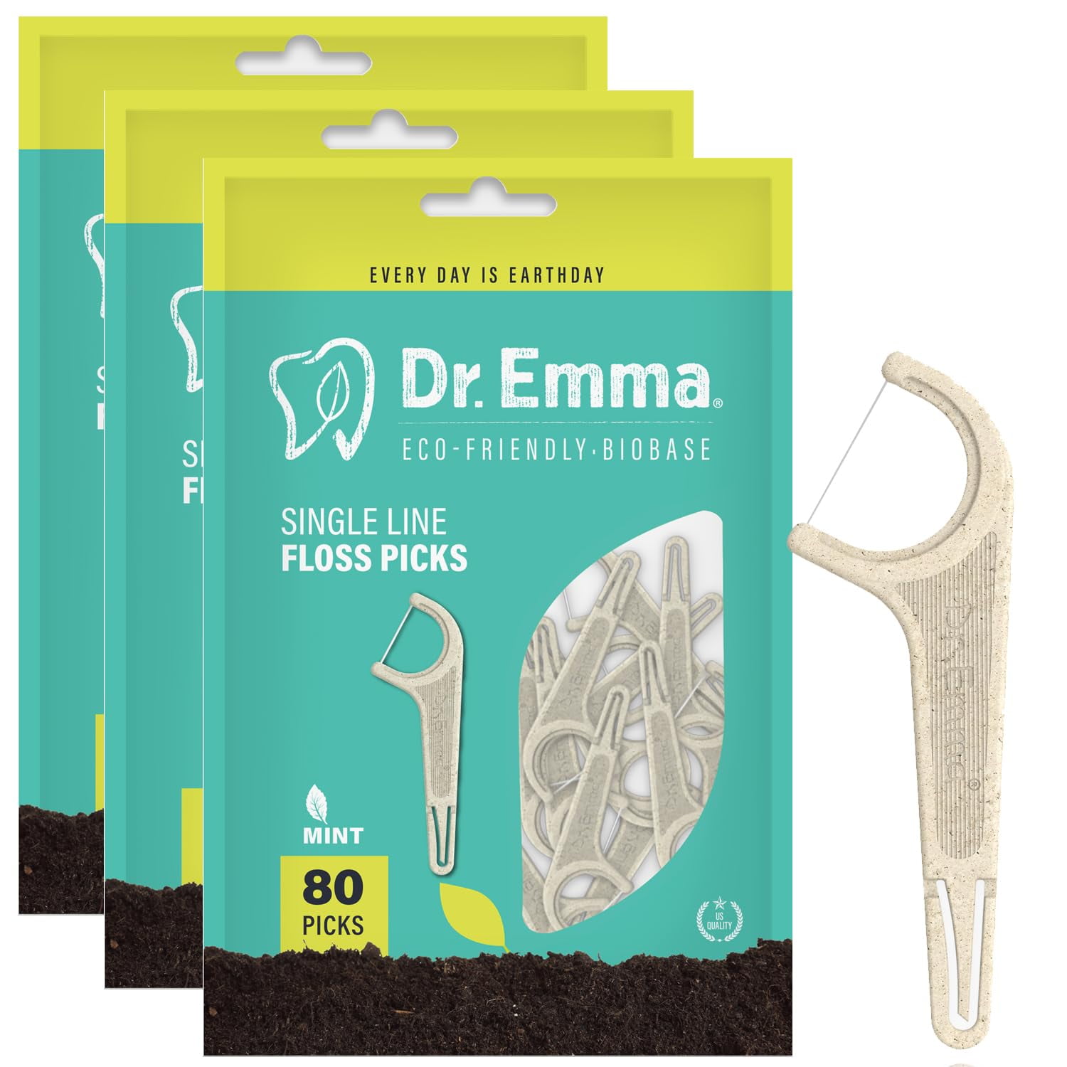 Dr. Emma Biodegradable Dental OIF8 Floss Picks Single Line Floss Picks ...
