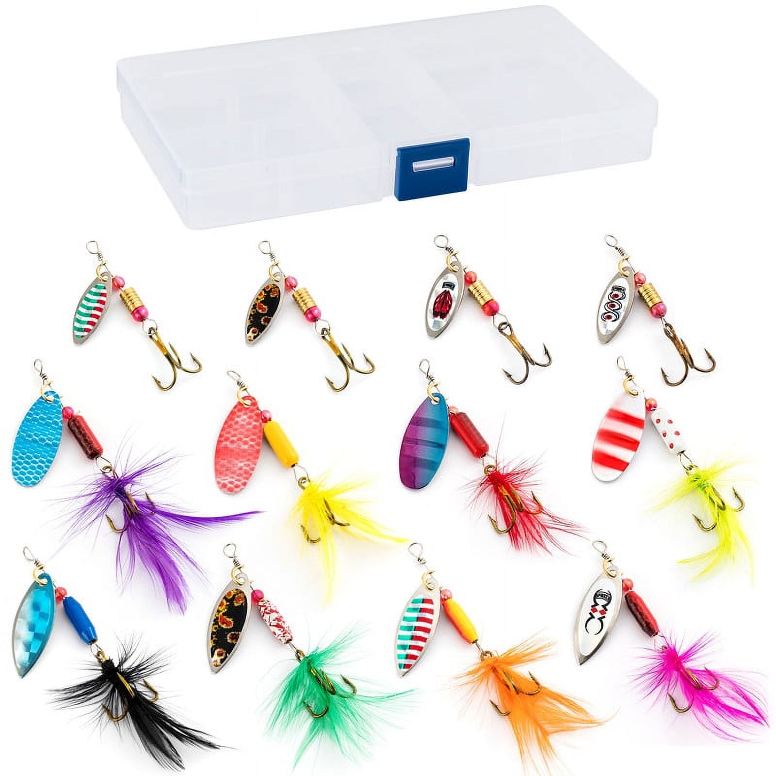 Dr.Fish 12pcs Rooster Tail Spinner Lures Fishing Spinner Bait Walleye ...