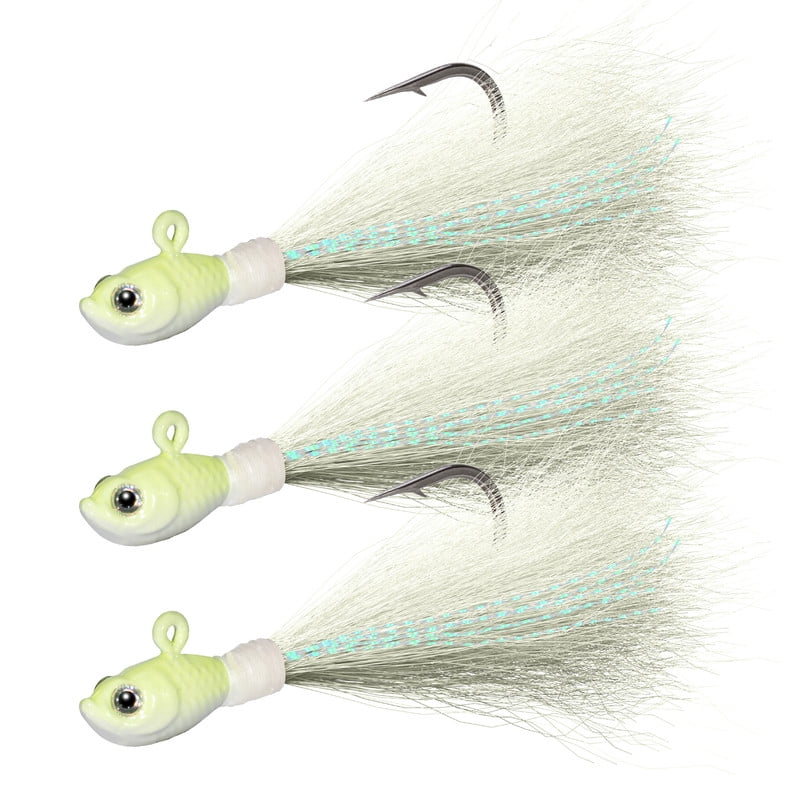 Dr.Fish 3 Pack Bucktail Jigs Fishing lure Saltwater Freshwater Bass ...