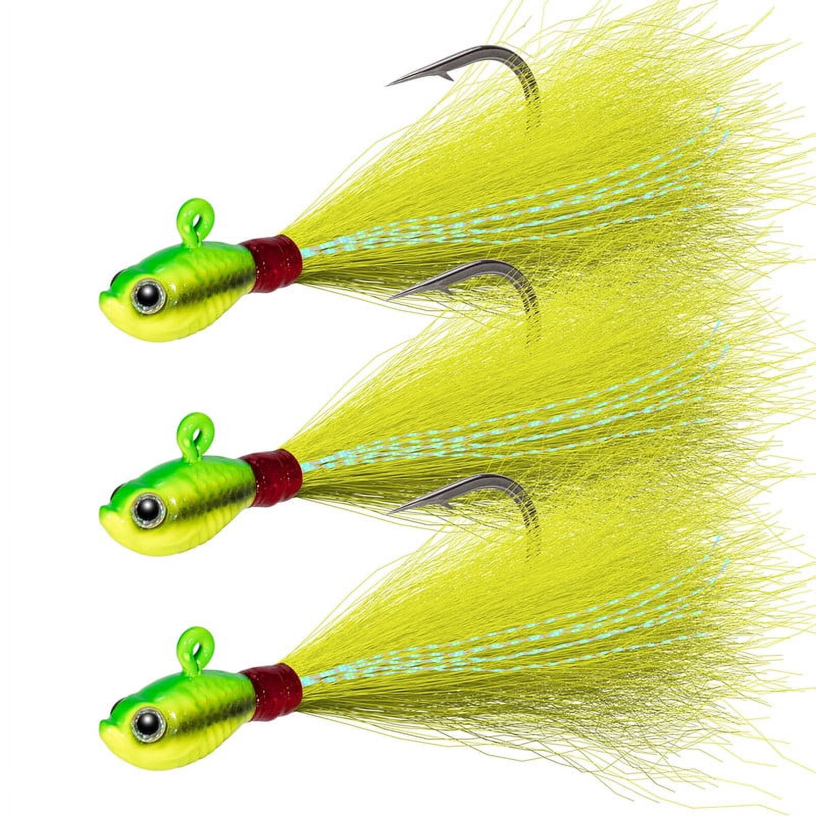 Dr.Fish 3 Pack Bucktail Jigs Fishing lure Saltwater Freshwater Bass Flounder Striper Bluefish ...