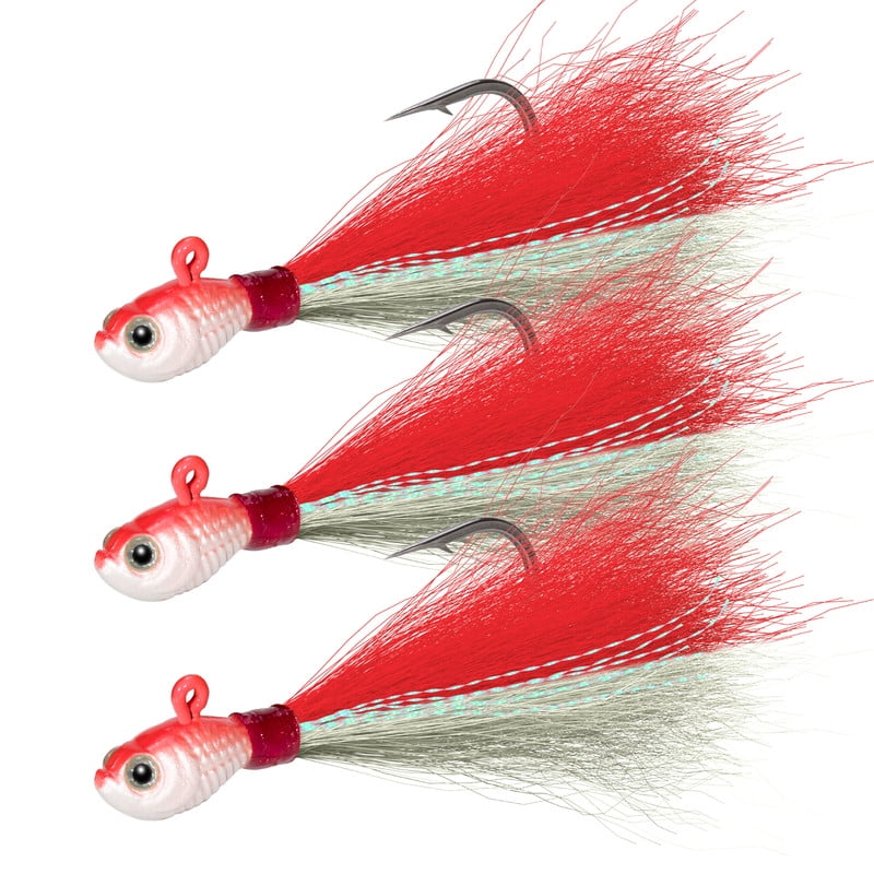 Dr.Fish 3 Pack Bucktail Jigs Fishing lure Saltwater Freshwater Bass ...