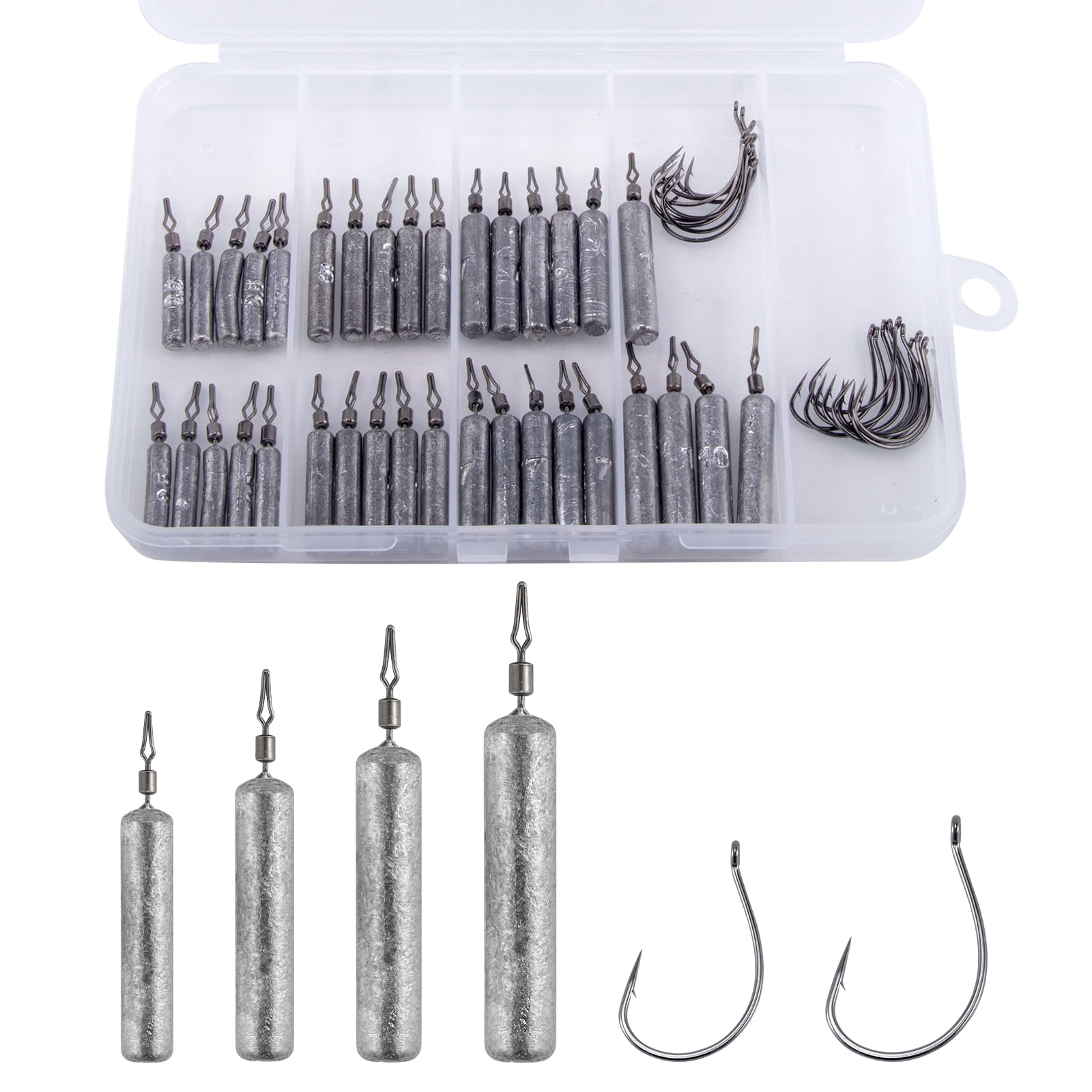 Dr. Fish 55 pack Drop Shot Rigs Set with Case Inc. Hooks, Weights for ...