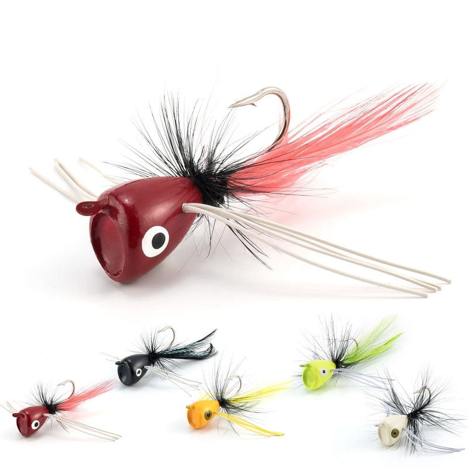 Dr.Fish 5pcs Fly Fishing Flies Assortment Poppers Jigs Lures #6 Hooks ...