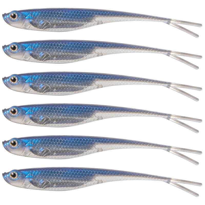 Dr.Fish 6pcs Fishing Soft Lures Plastic Fork Tail Bait Tackle 3'' Blue ...