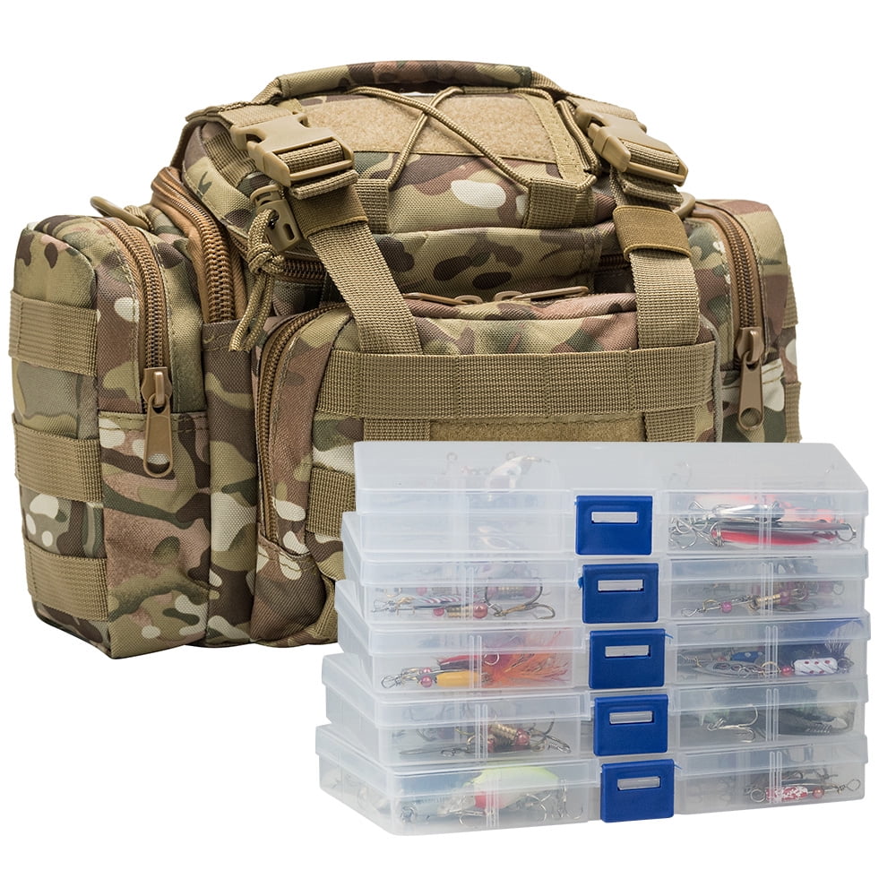 Dr. Fish Fishing Tackle Boxes Starter Kit with Camo Bag 60-Piece Lure ...