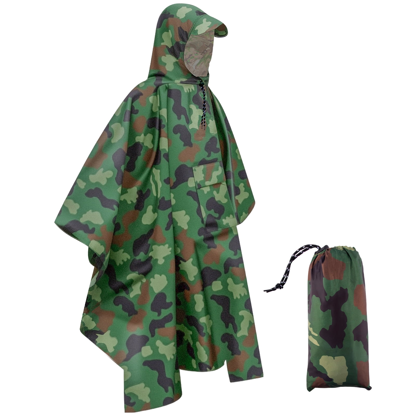 Dr.Fish Rain Poncho Camo Reusable for Adults with Hood Waterproof ...