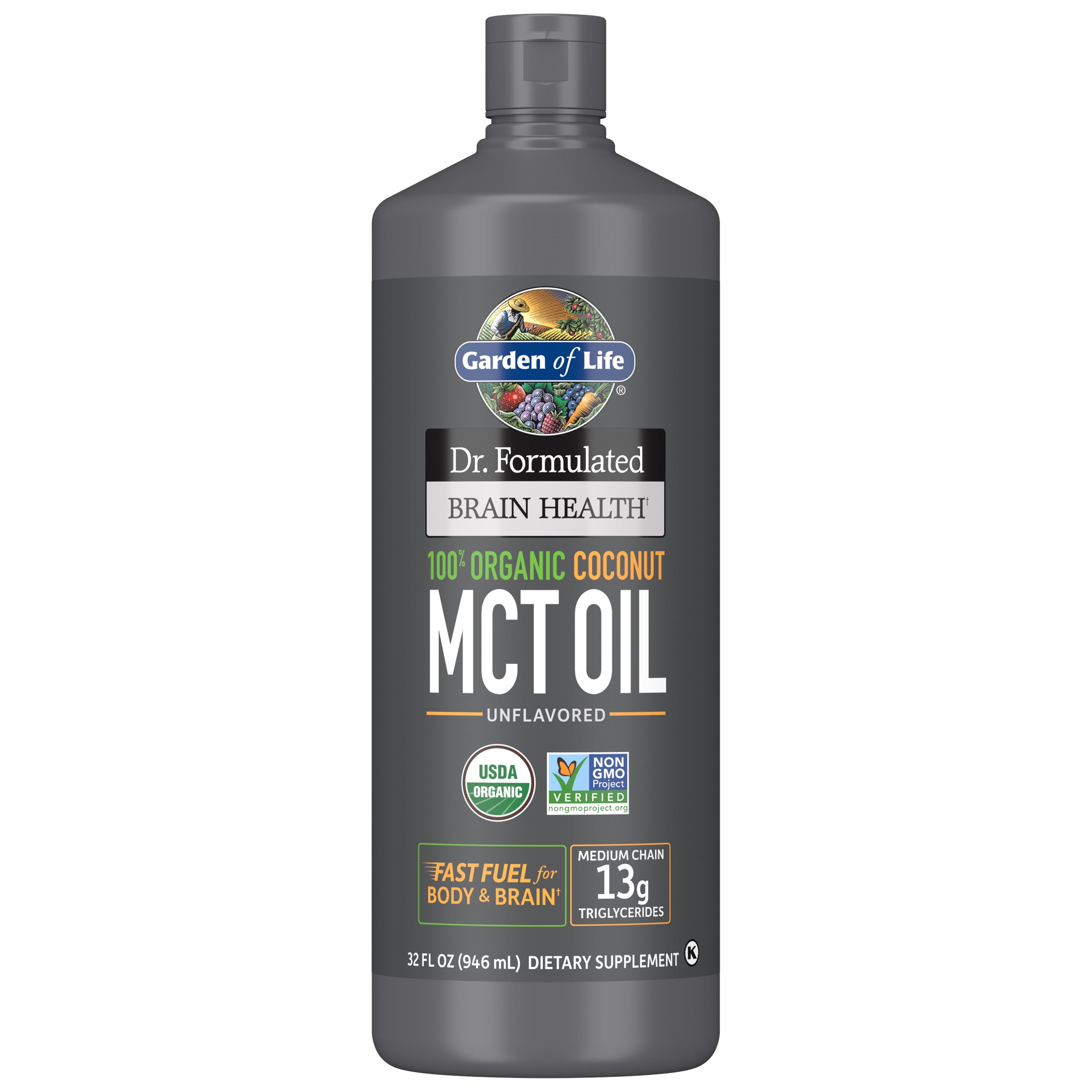 Dr. Formulated Brain Health, 100% Organic Coconut MCT Oil, Unflavored ...
