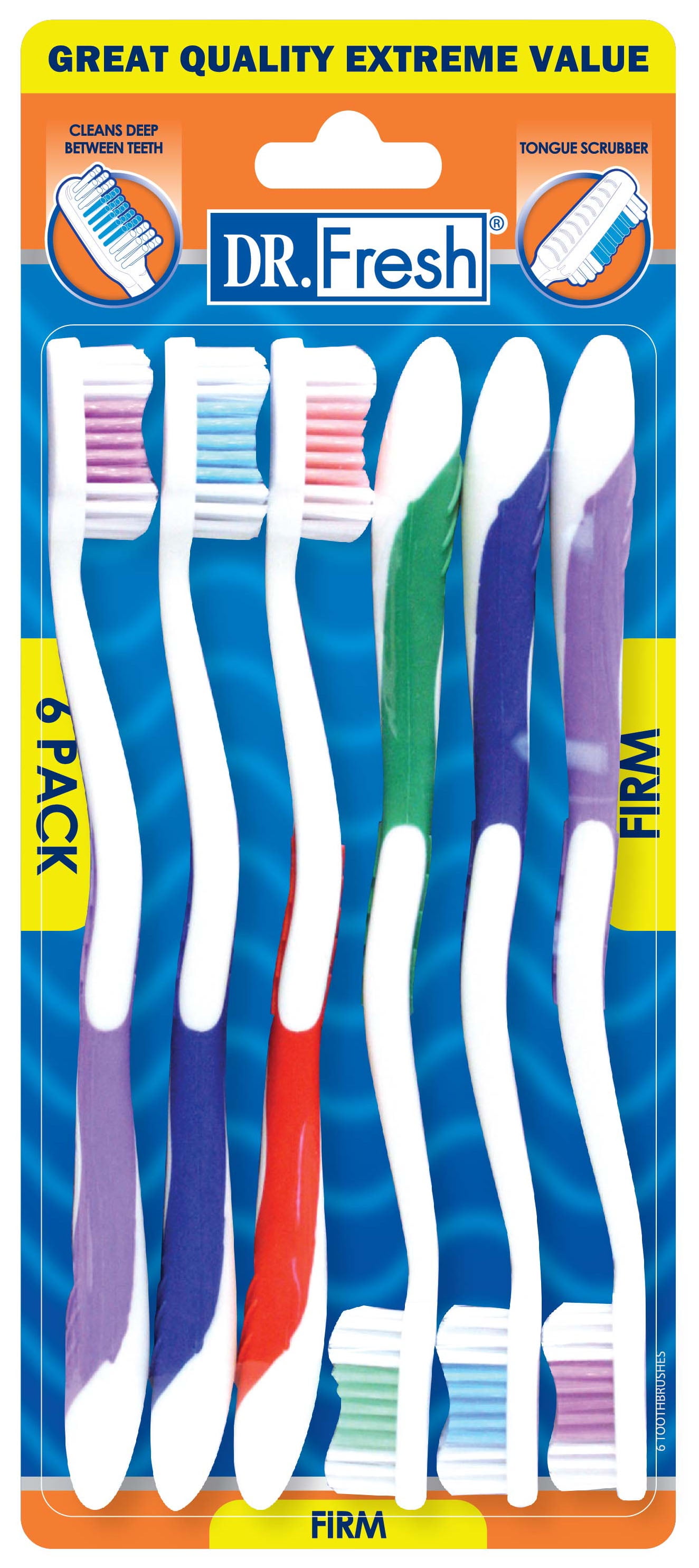 Dr. Fresh 6-Count Value Toothbrushes with Firm Bristles, Non-Slip ...