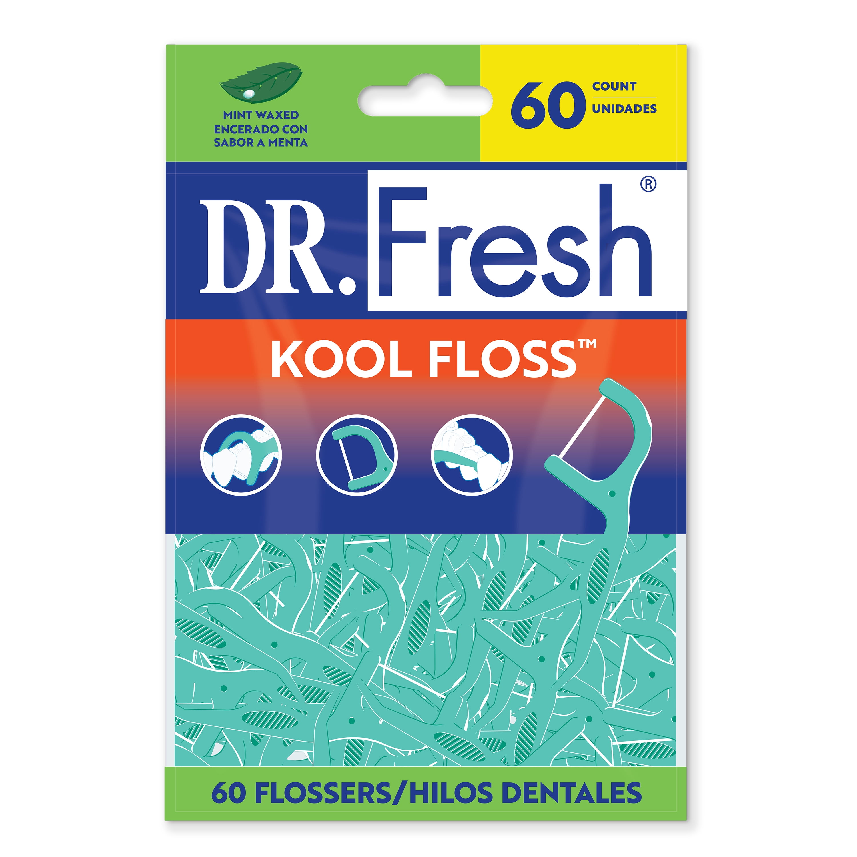 Dr. Fresh Kool Floss, Mint Waxed Dental Flossers, 60 Count - Walmart ...