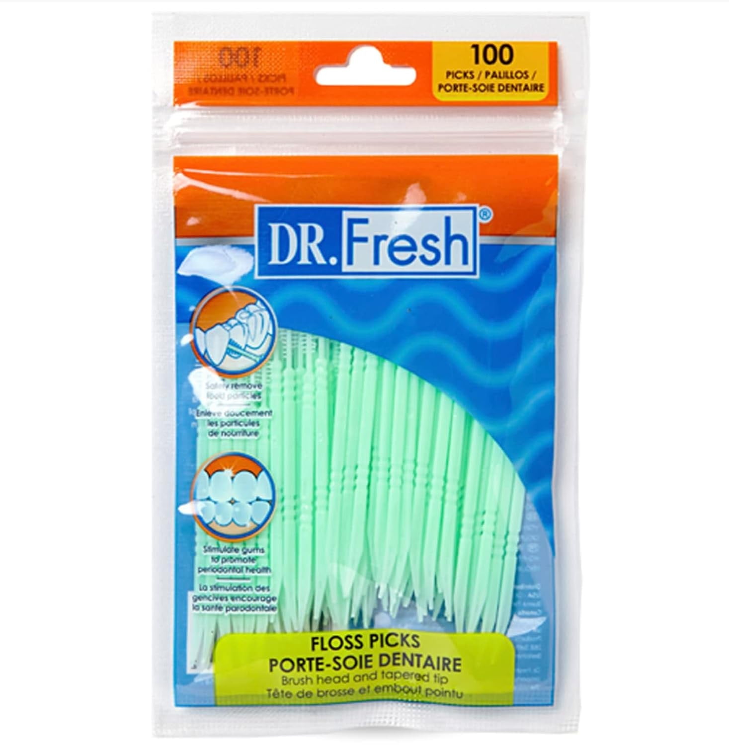 Dr. Fresh Soft Bristle Dental Floss Picks, 100 ct (Pack of 12 ...