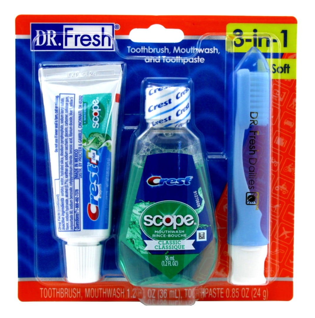 Dr. Fresh Travel Kit Tooth Brush Mouthwash & Paste Soft (Pack of 3 ...