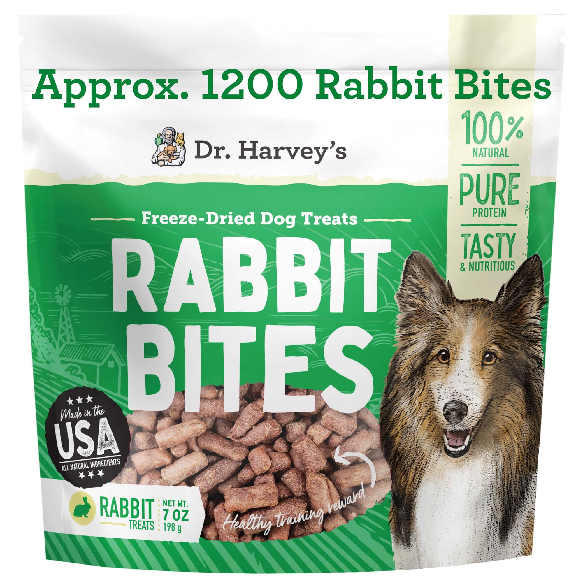 Dr. Harvey's Rabbit Bites MZF22 Freeze-Dried Raw Dog Treats, Single ...