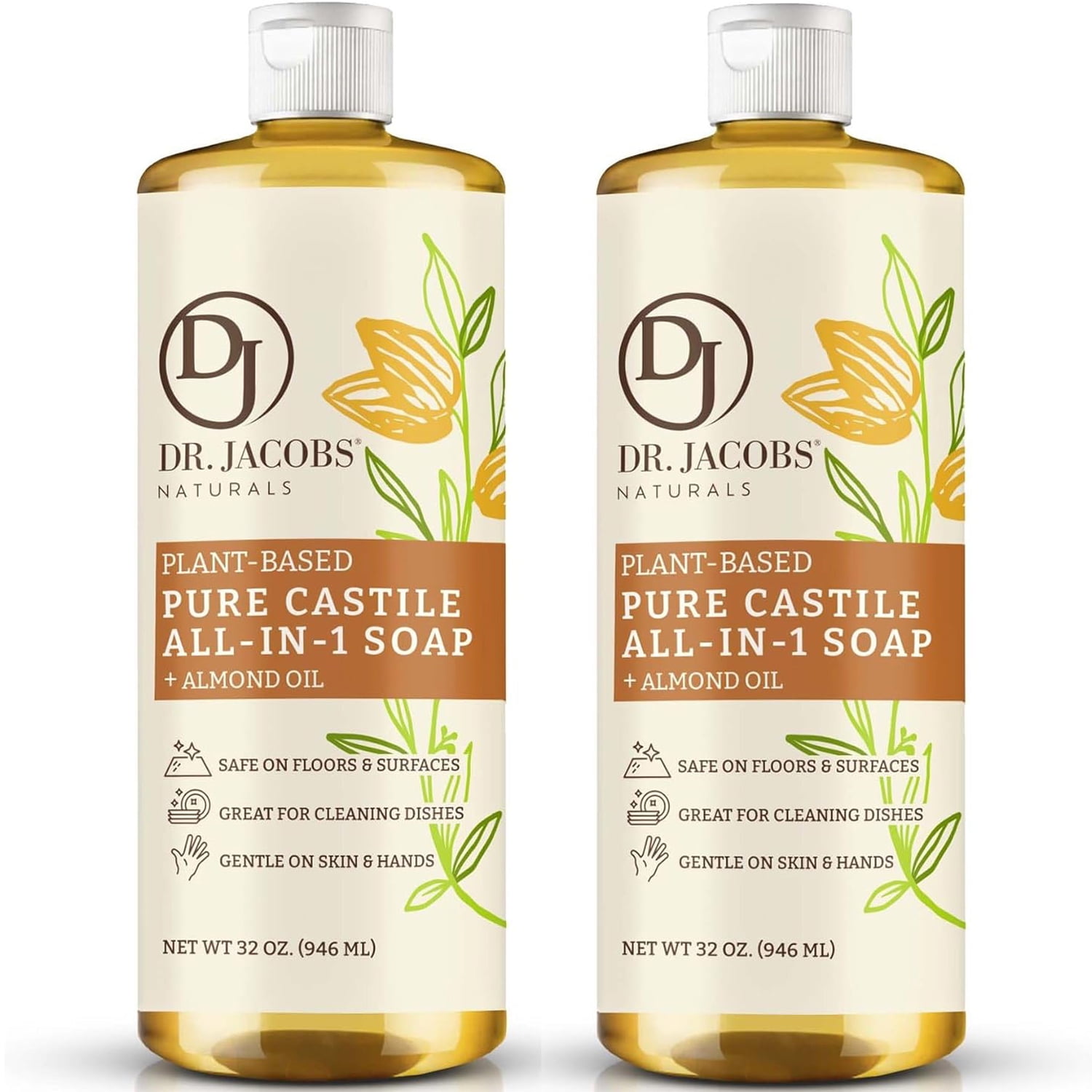 Dr. Jacobs Naturals Almond Castile Soap All-In-One Cleaner Plant-Based ...