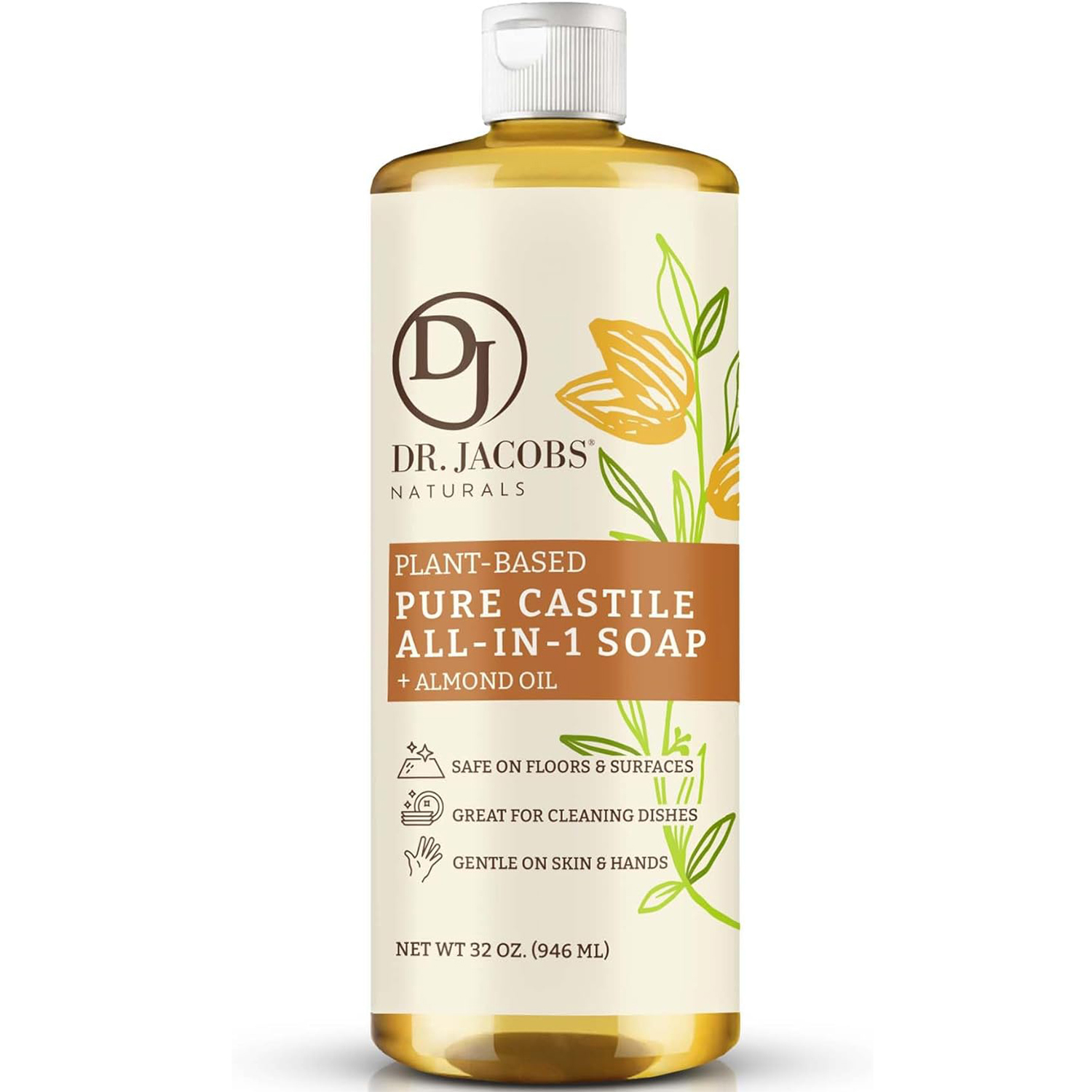 Dr. Jacobs Naturals Almond Castile Soap All-In-One Cleaner Plant-Based ...