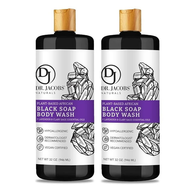 Dr Jacobs Naturals Authentic African Black Soap Body Wash All-In-One Liquid Soap for Face, Body ...