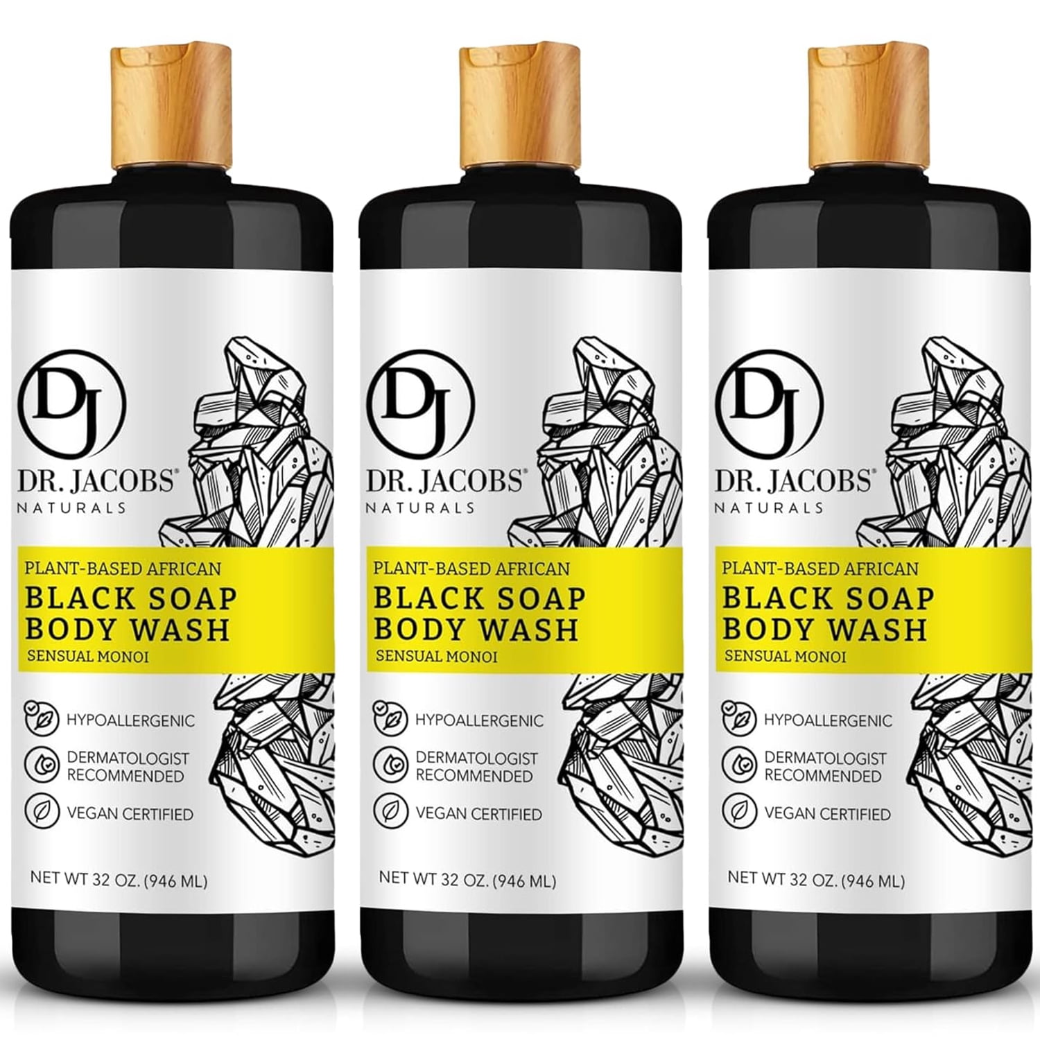 Dr Jacobs Naturals Authentic African Black Soap Body Wash All-In-One Liquid Soap for Face, Body ...