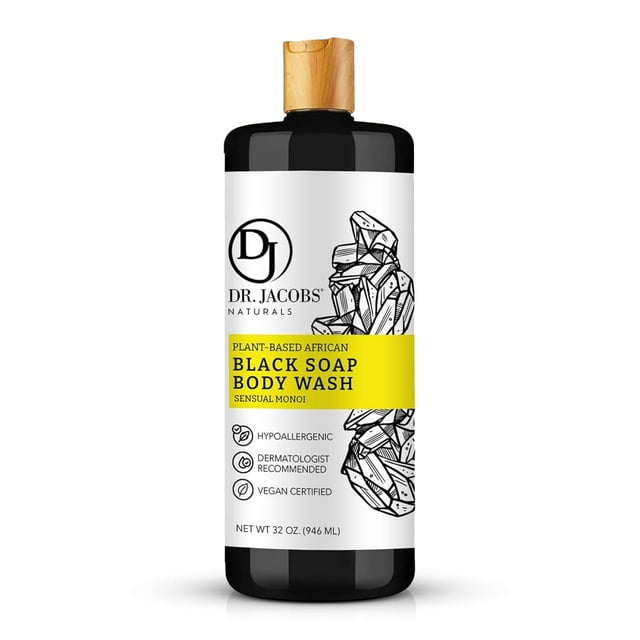 Dr Jacobs Naturals Authentic African Black Soap Body Wash All-In-One Liquid Soap for Face, Body ...