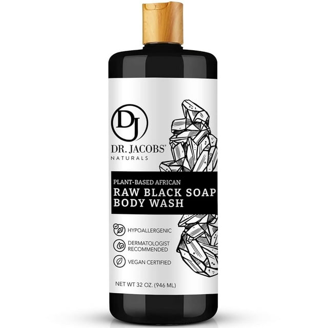 Dr Jacobs Naturals Authentic African Raw Black Soap Body Wash All-In-One Liquid Soap for Face ...