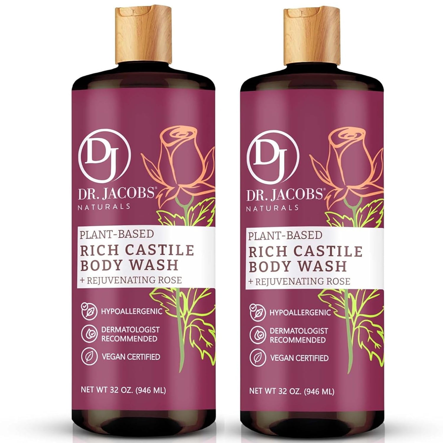 Dr Jacobs Naturals Castile Soap Body Wash Plant Based Liquid Soap, Rose ...
