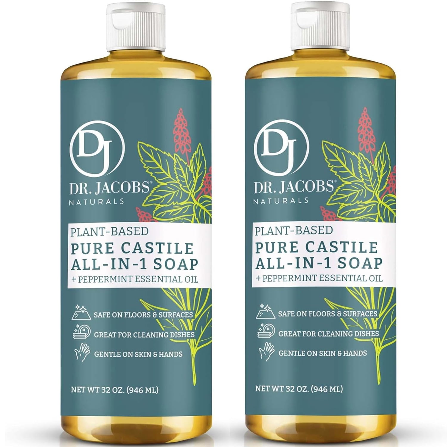 Dr. Jacobs Naturals Peppermint Castile Soap All-In-One Cleaner Plant ...