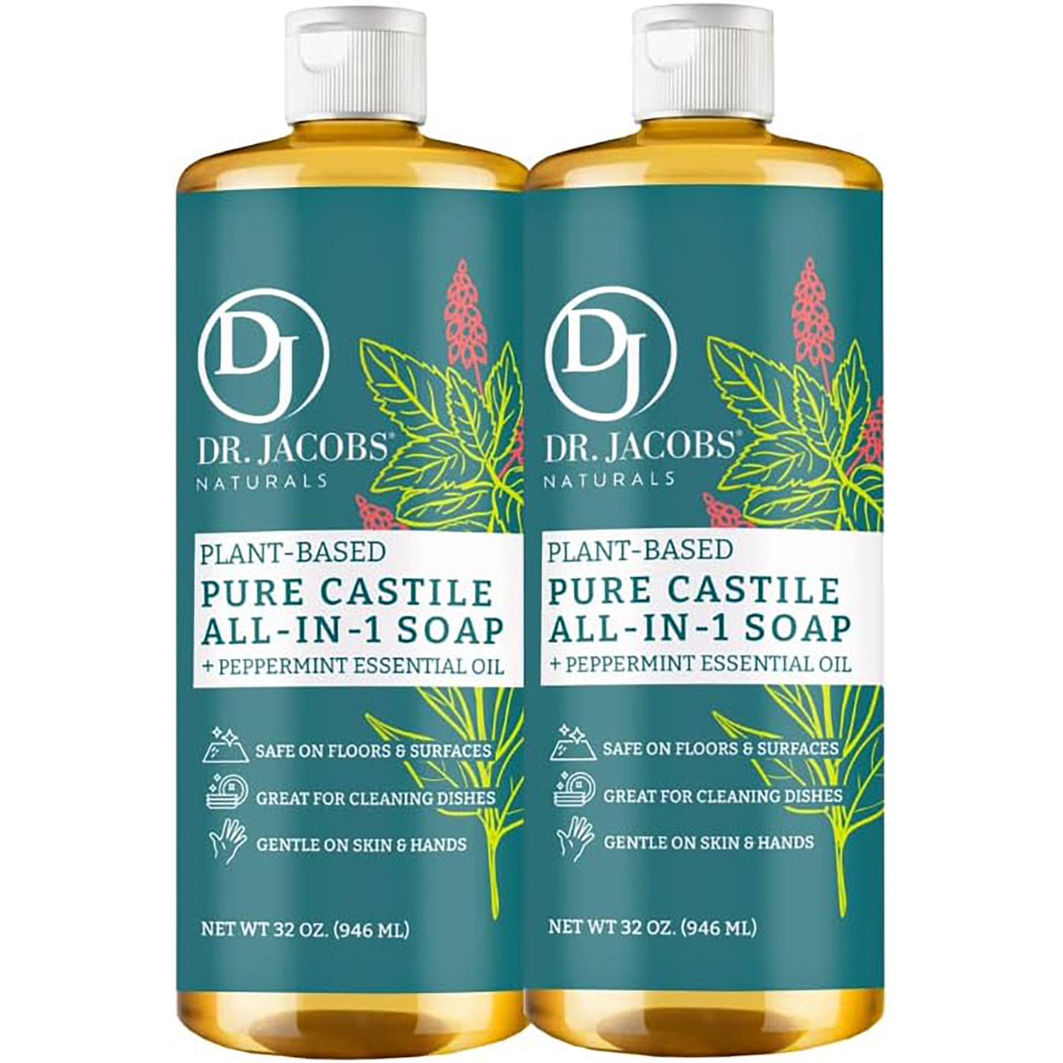 Dr. Jacobs Naturals Peppermint Castile Soap All-In-One Cleaner Plant ...