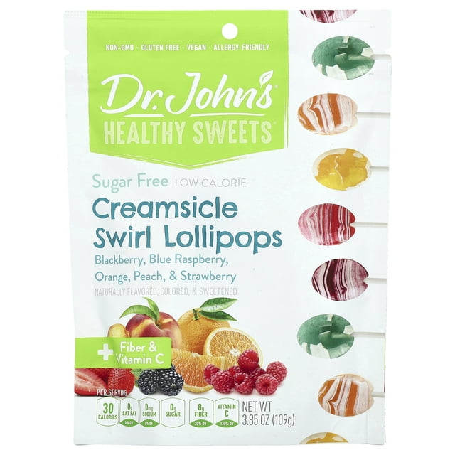 Dr. John's Healthy Sweets Creamsicle Swirl Lollipops, Blackberry, Blue ...