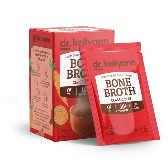 Dr. Kellyann's Bone Broth Collagen Powder Packets, Classic Beef, Grass ...