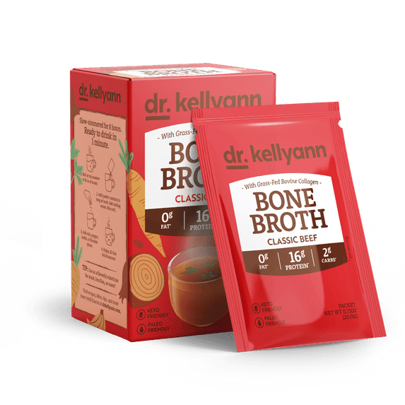Dr. Kellyann's Bone Broth Collagen Powder Packets, Classic Beef, Grass ...