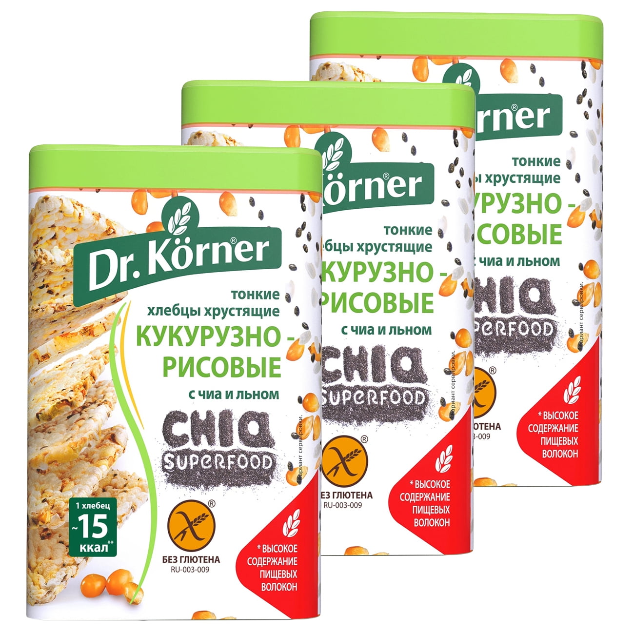 Dr. Korner Corn-Rice Crispbread With Chia & Flax Puffed Cakes Gluten ...