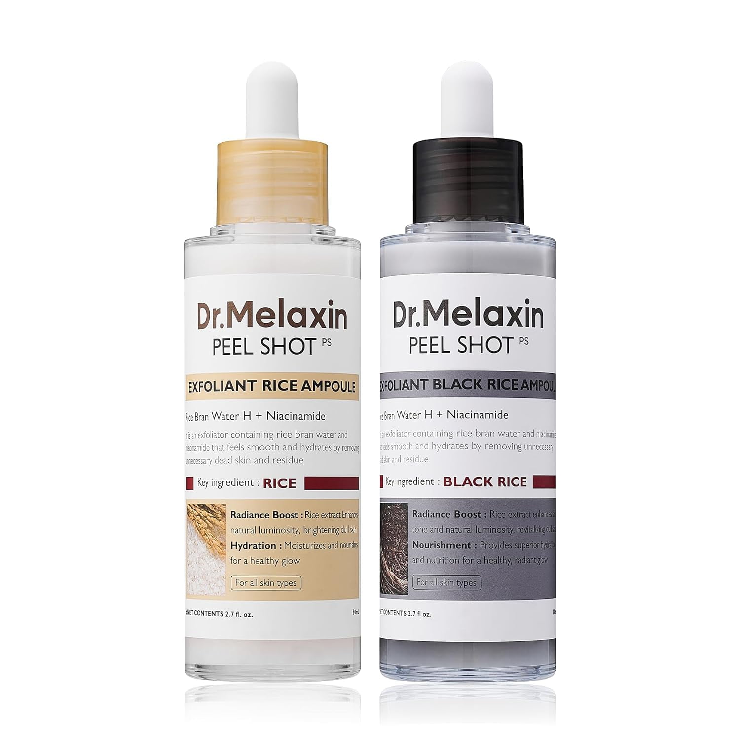Dr Melaxin Peel Shot Glow Rice Ampoule Duo White rice ampoule&Black ...