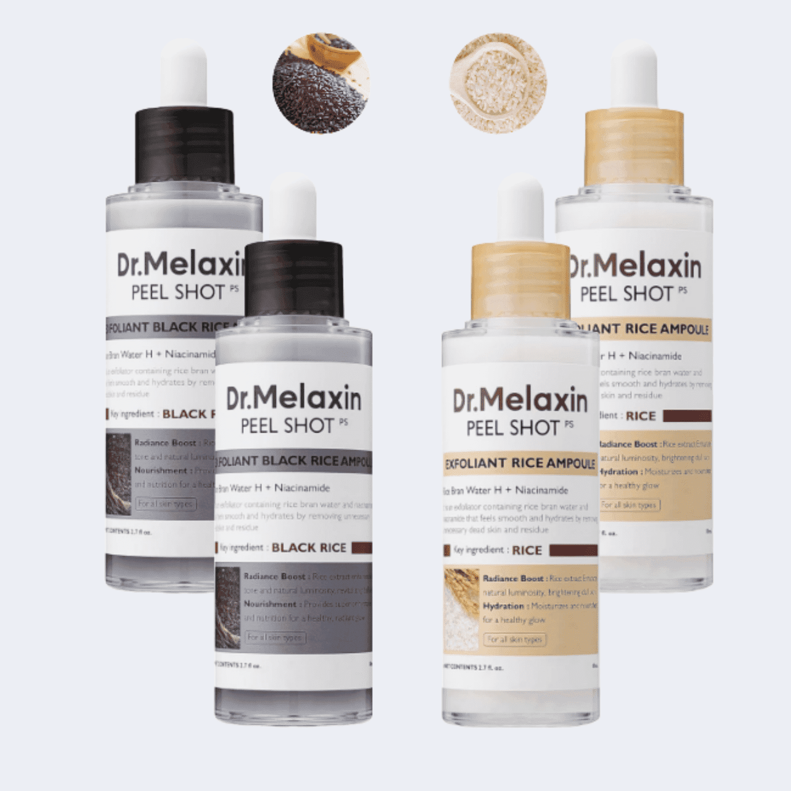 Dr.Melaxin Radiance Peel Shot Glow Set, White & Black Rice, Soft ...