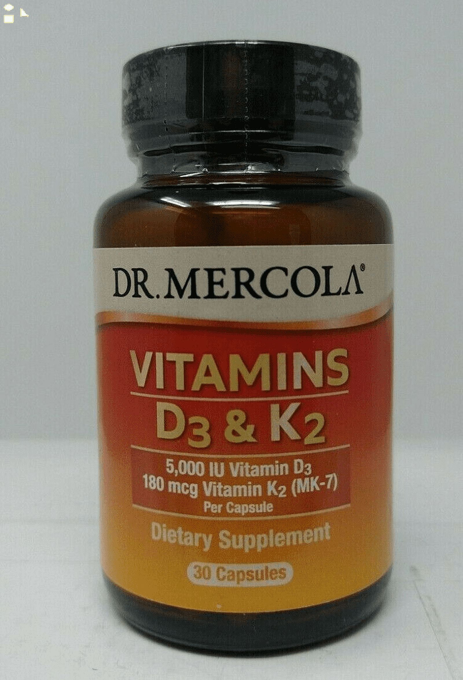 Dr. Mercola Premium Dietary Supplement, Vitamins D3 & K2, 30 Capsules ...