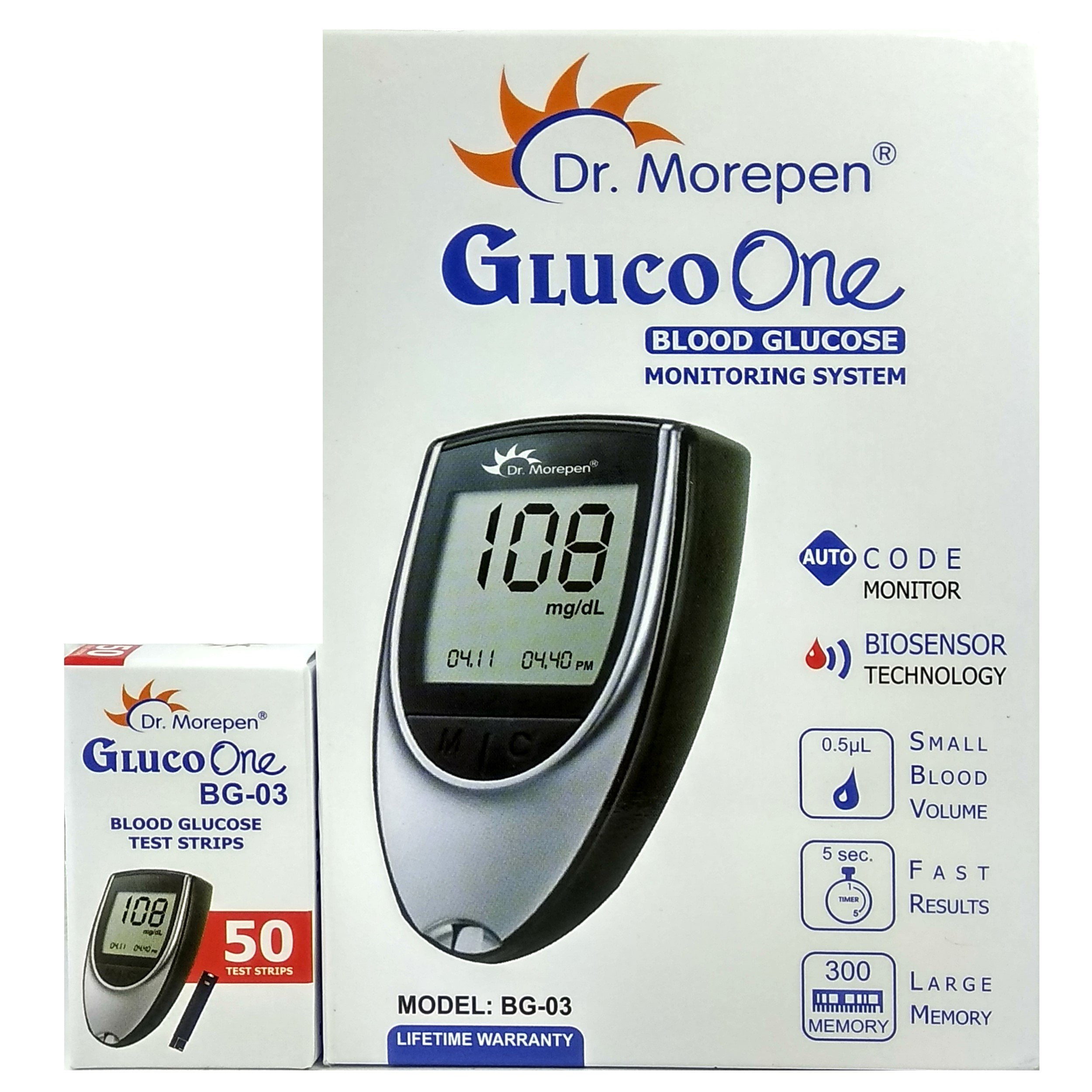 Dr. Morepen BG-03 Gluco One Glucometer Combo, 50 Strips (Multicolor ...