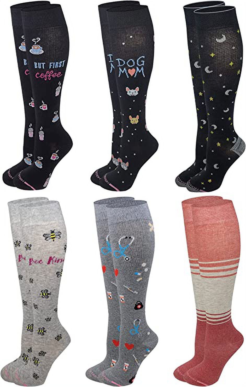 Dr. Motion Women's 6 Pairs Graduated Compression Knee High Socks ...