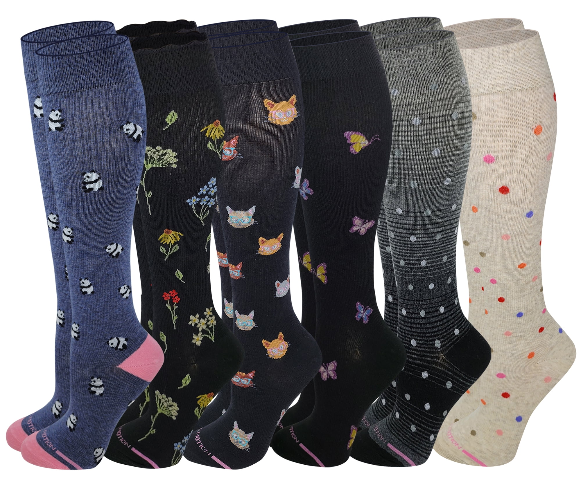 Dr. Motion Women 6 Pairs Everyday Graduted Compression Knee High Socks ...