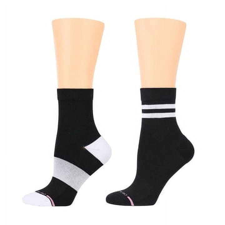 Dr. Motion Women's 2 Pack Black Double Stripes Half-Cushion Mid-Crew ...