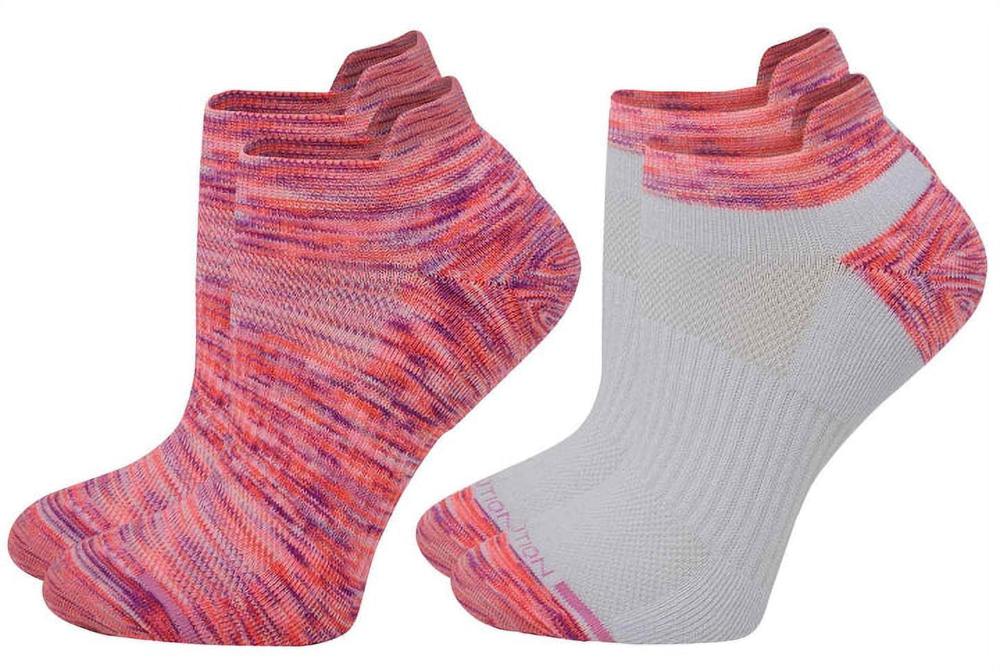 Dr. Motion Women's 2 Pack Compression Ankle Socks, Pink and White, Moisture-Wicking, Breathable ...