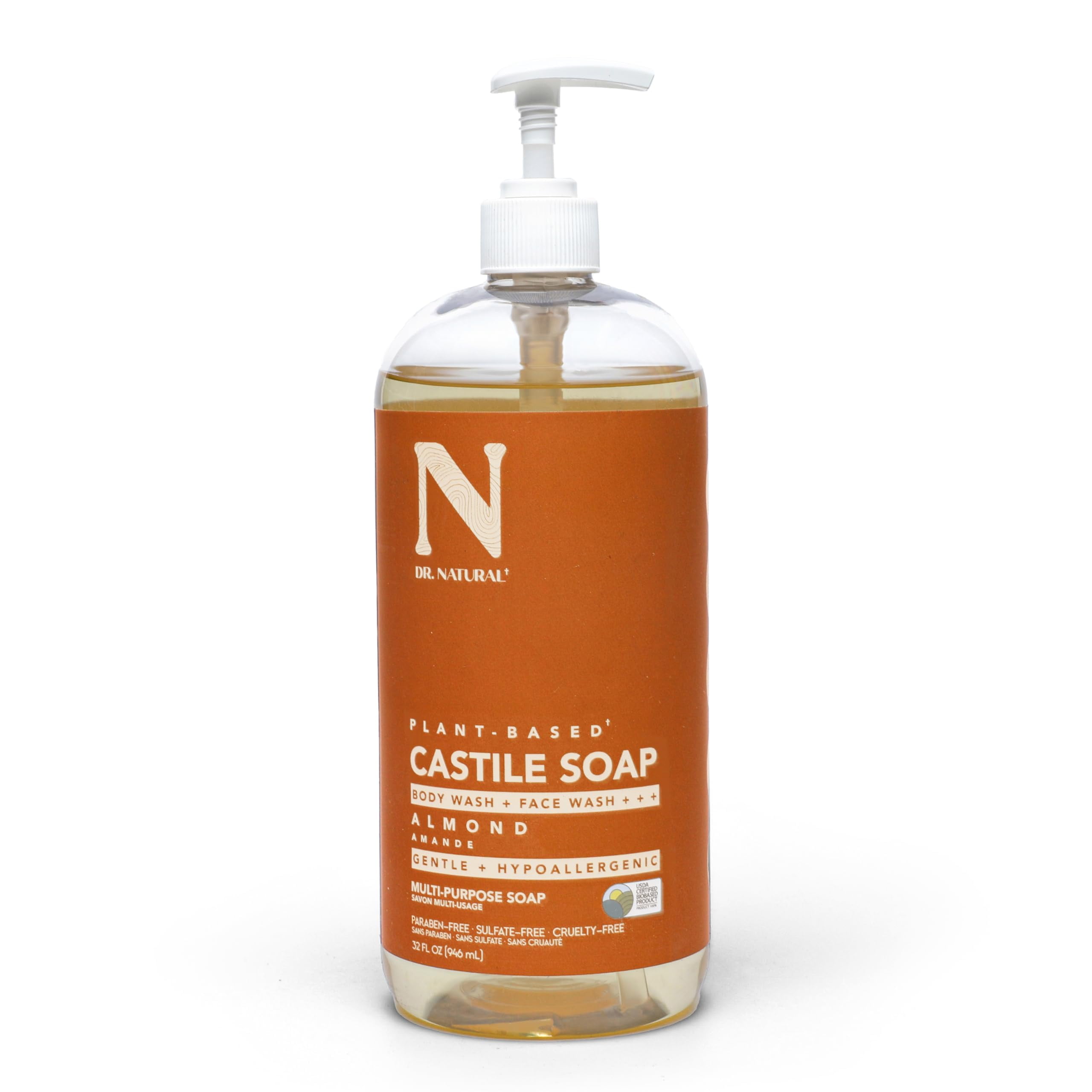 Dr. Natural Castile Liquid MMF7 Soap - Multi-Use Body Wash, Shampoo and Face Wash - Hydrating ...