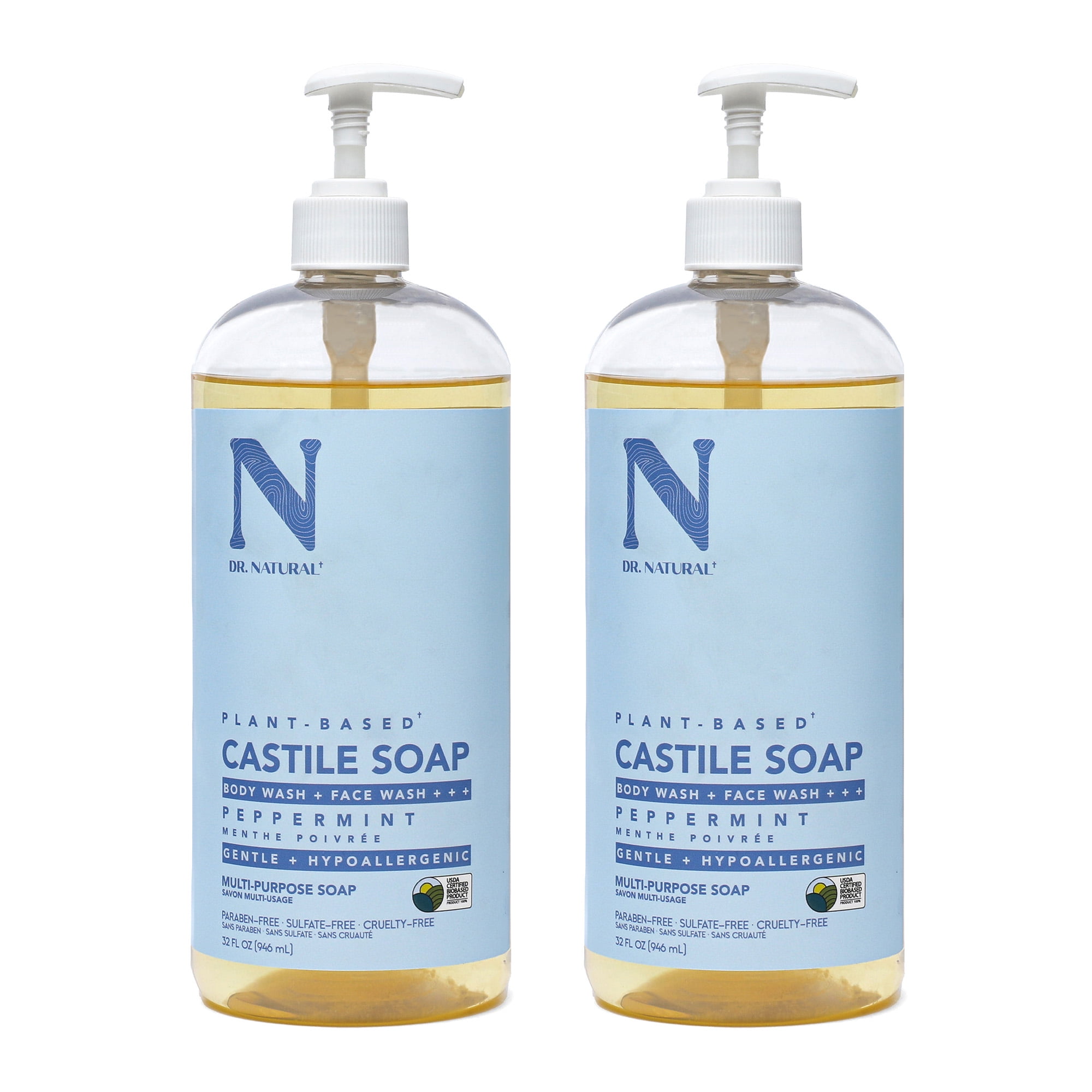 Dr. Natural Castile Liquid Soap, Bathroom Soap, Peppermint, 32 oz, 2 pk ...