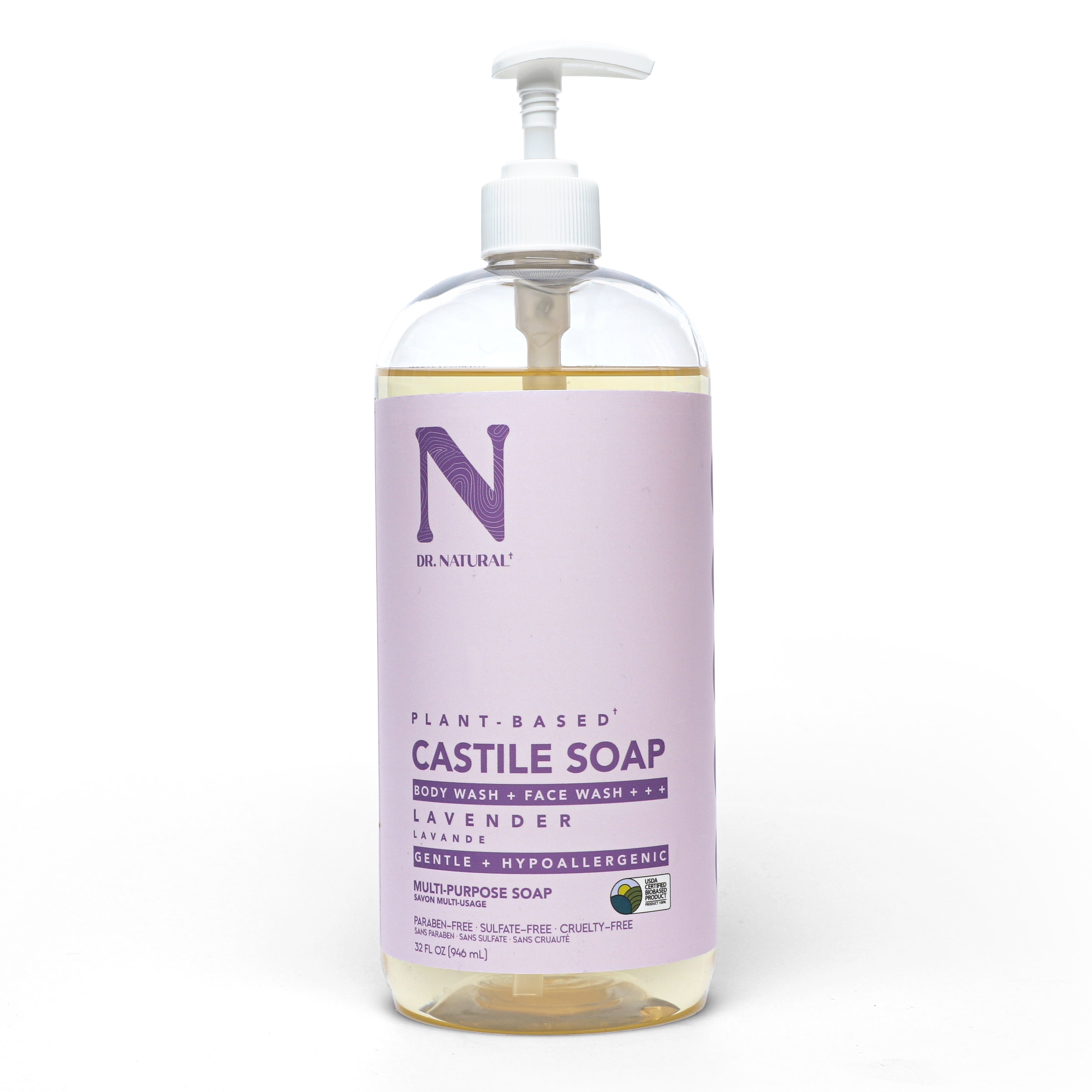 Dr. Natural Castile Liquid Soap, Multipurpose Liquid Soap, Lavender, 32 ...