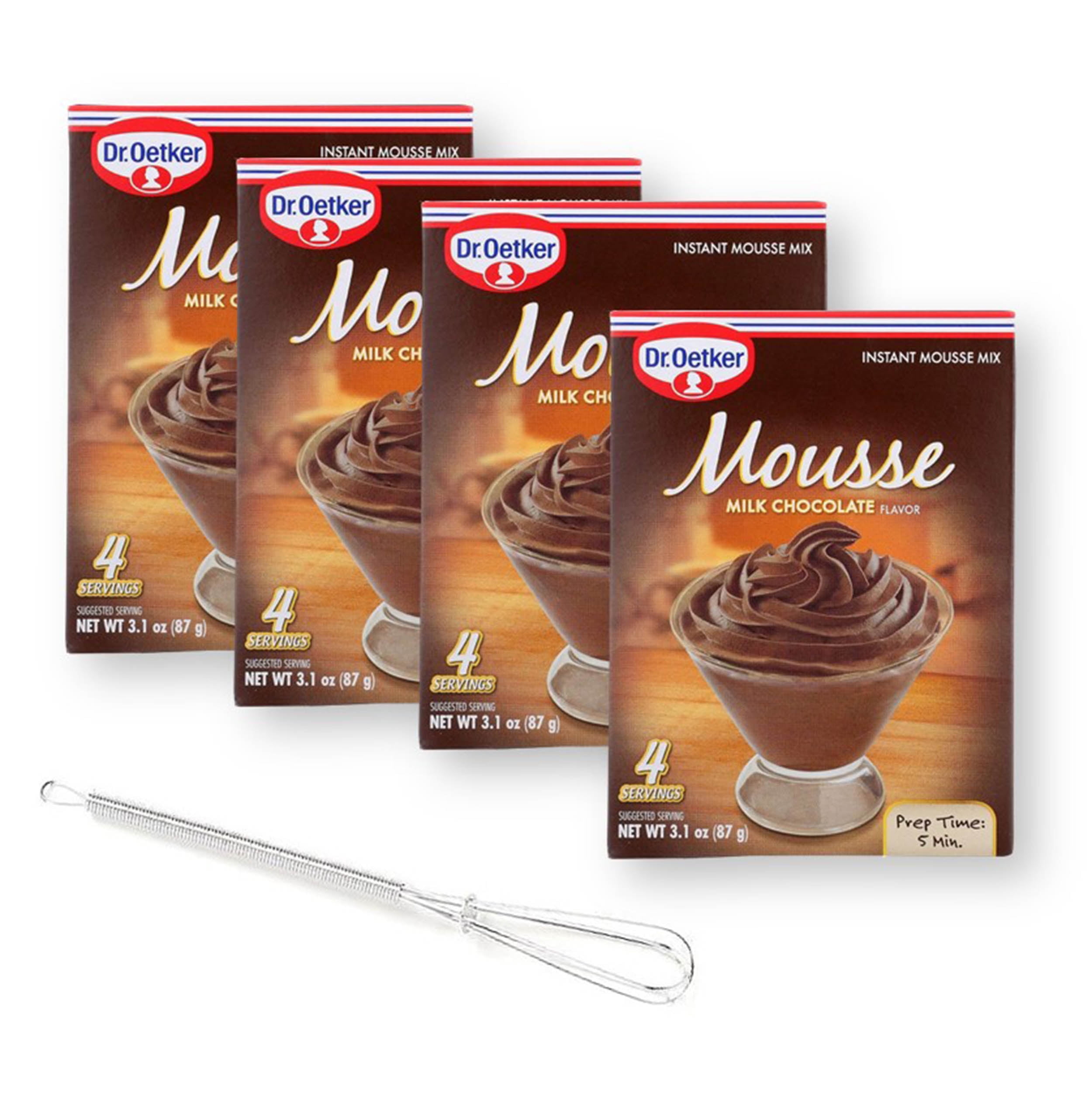 Dr. Oetker Milk Chocolate Mousse Mix 3.1 Oz. X 4 with Bonus Mini Whisk ...