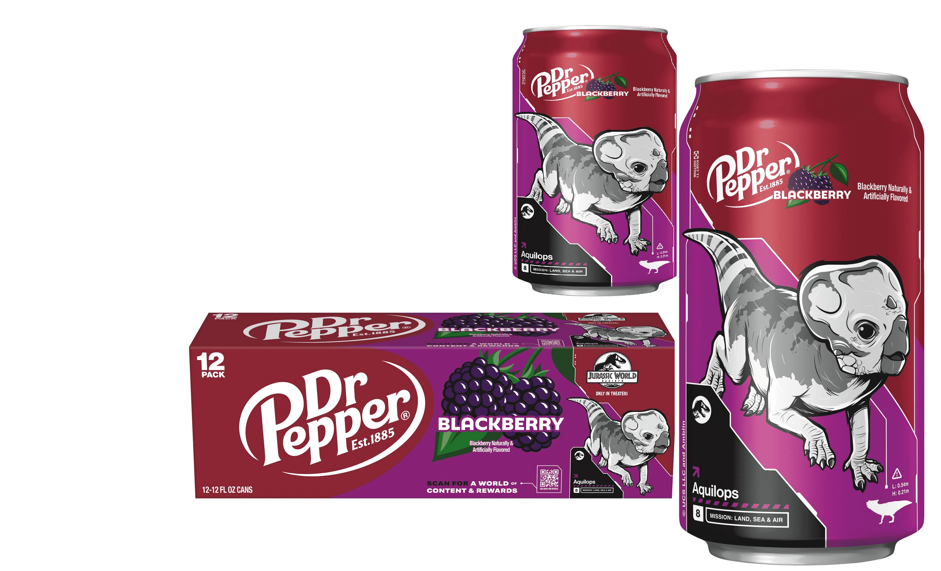 Dr Pepper Blackberry Soda Pop, 12 fl oz, 12 Pack Cans, Jurassic World ...