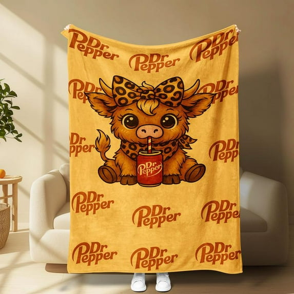 Dr Pepper Cartoon Calf Flannel Throw Blanket, Warm Background Design ...