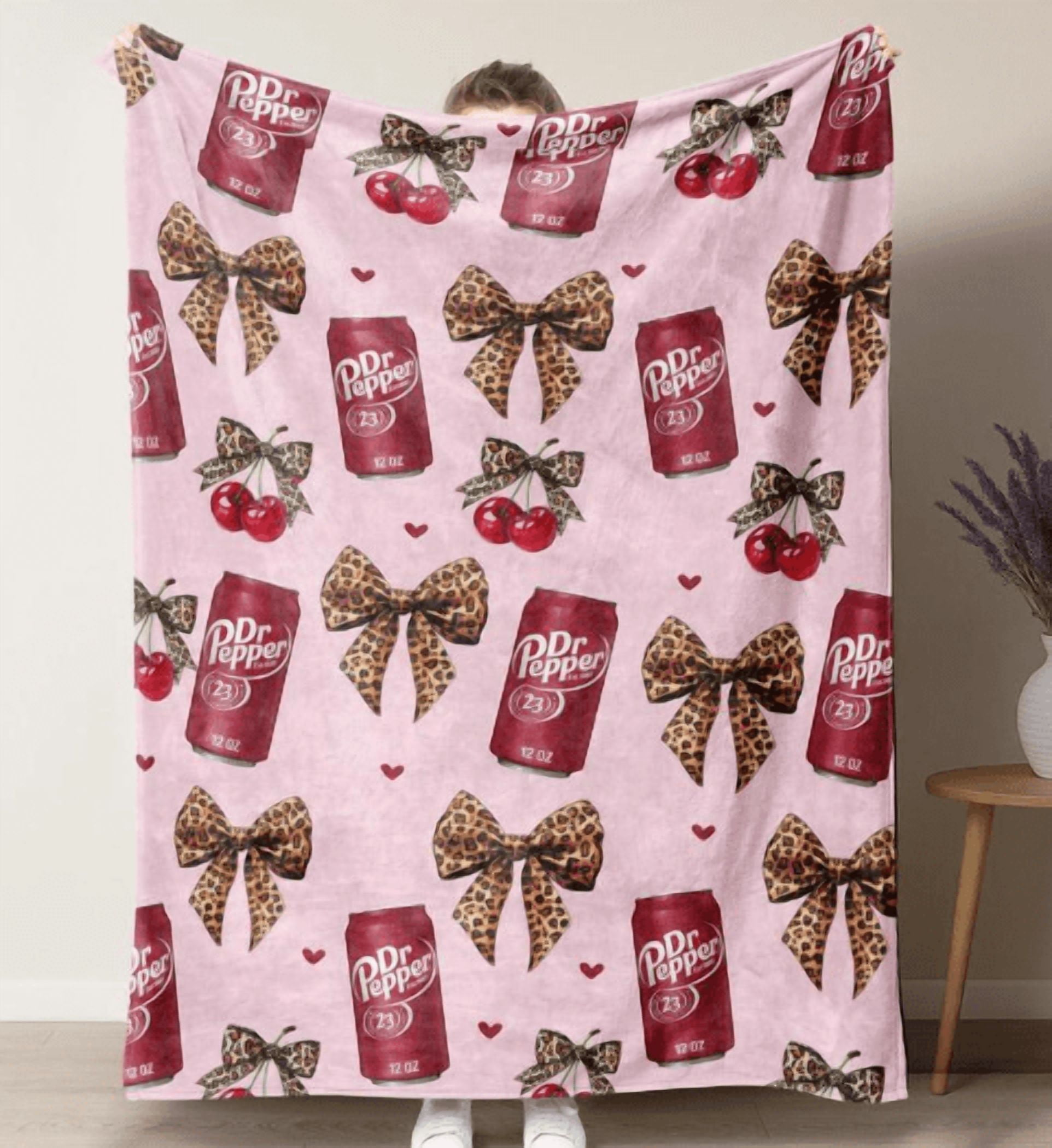Dr Pepper Flannel Leopard print bow Throw Blanket - Versatile For Sofa ...