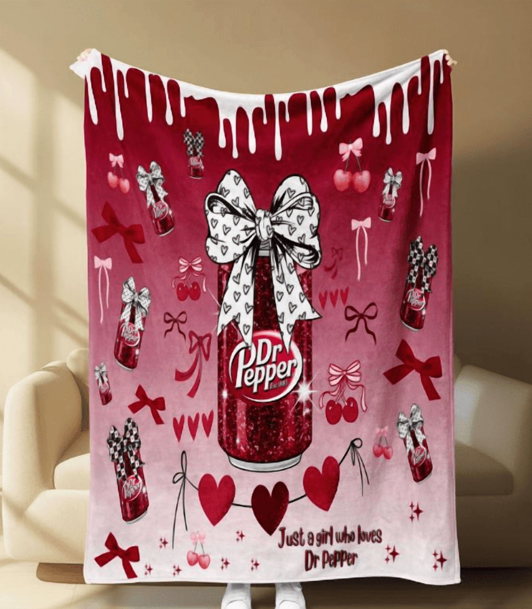 Dr Pepper Flannel Throw Blanket with Bows & Soda Bottle Prints, Soft ...