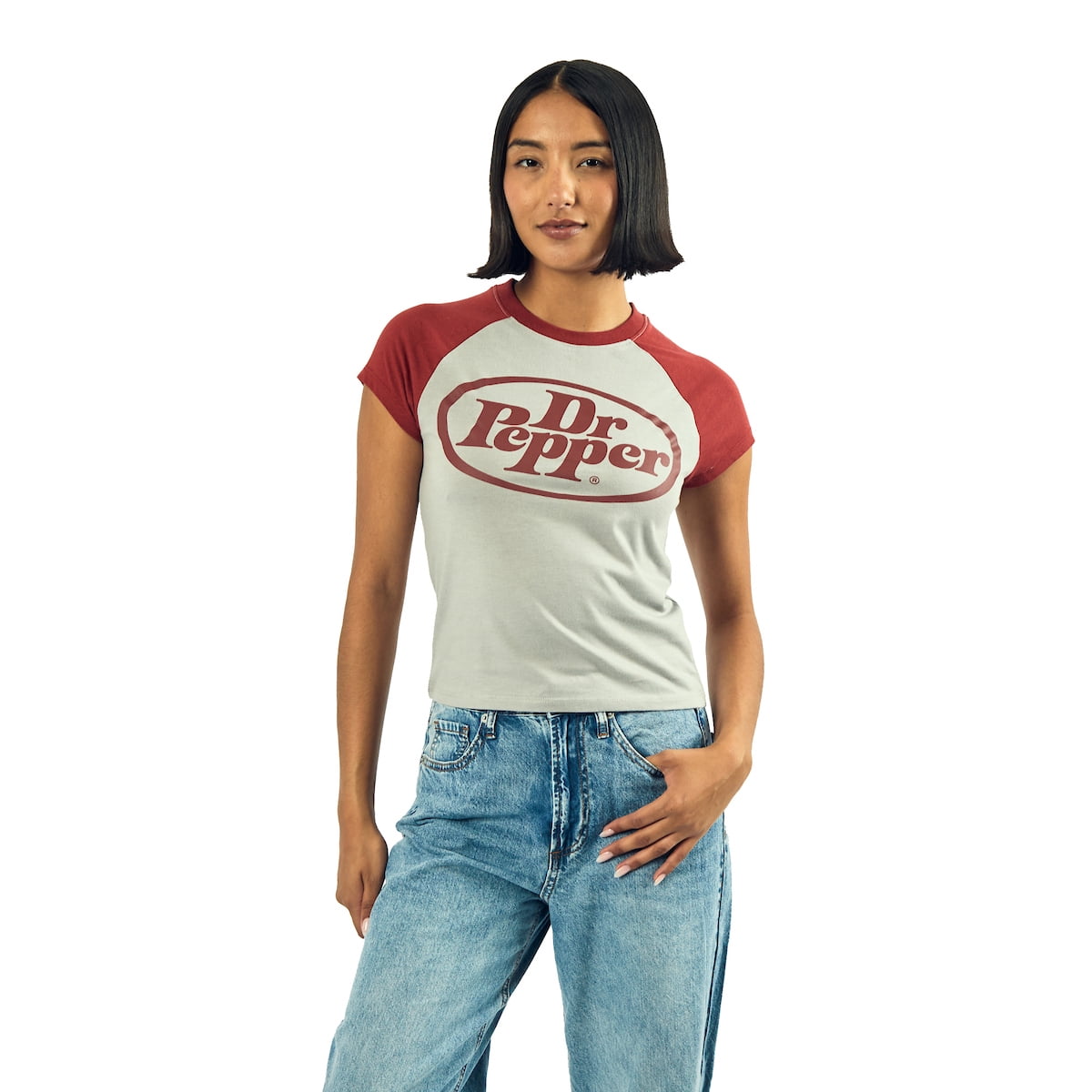 Dr Pepper Logo Women's Gray Heather Crew Neck Short Sleeve Baby Raglan ...