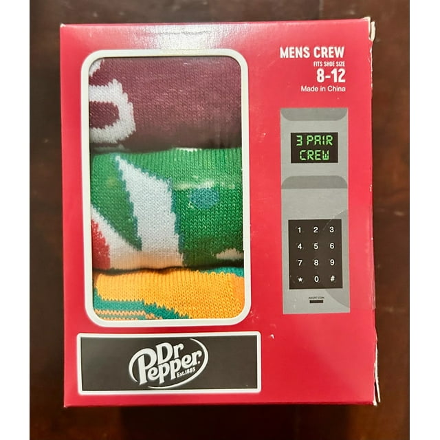 Dr. Pepper Men's 3-Pack of Crew Socks with Novelty Gift Box, Sizes 8-12 ...