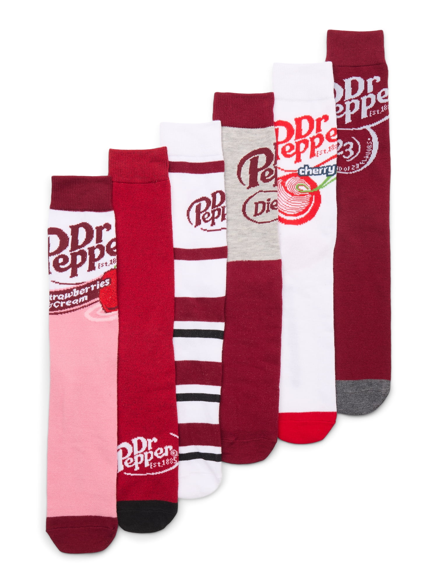 Dr Pepper Crew Socks, 6-Pack, Sizes 8-12 - Walmart.com