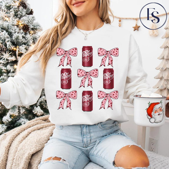 Dr Pepper Pink Coquette Bow Sweatshirt | Soda Lover Heart Bow Crewneck ...